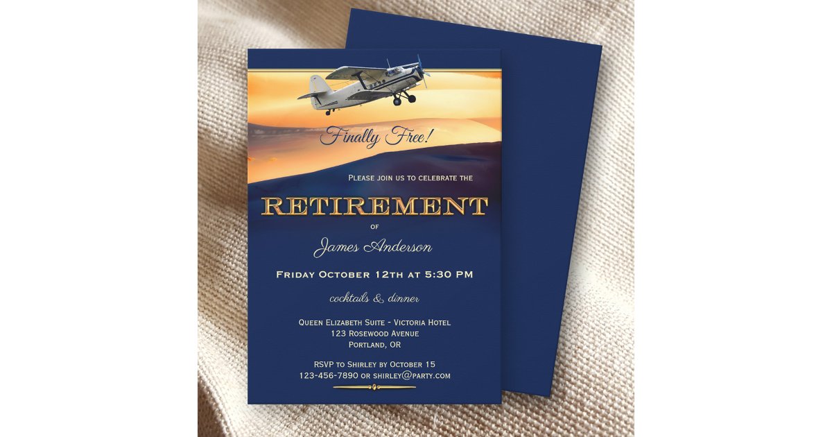 Navy Blue Airplane Retirement Party Invitation | Zazzle