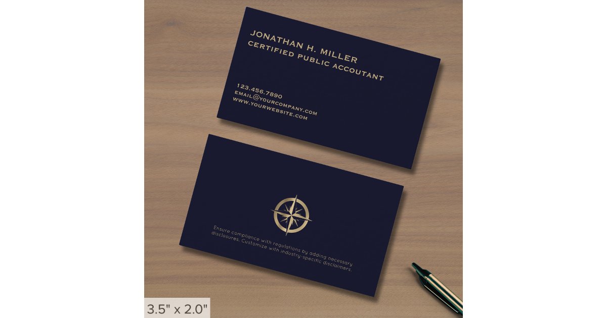 Navy Blue and Gold Compass Business Card | Zazzle