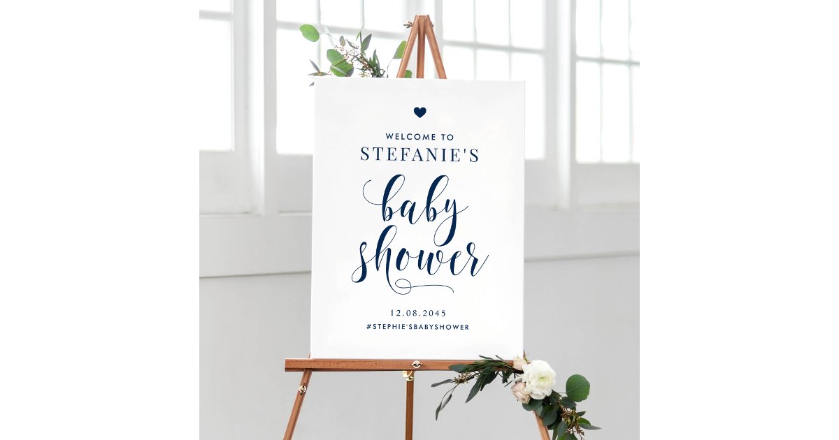 Navy Blue Bold Script Baby Shower Welcome Poster | Zazzle