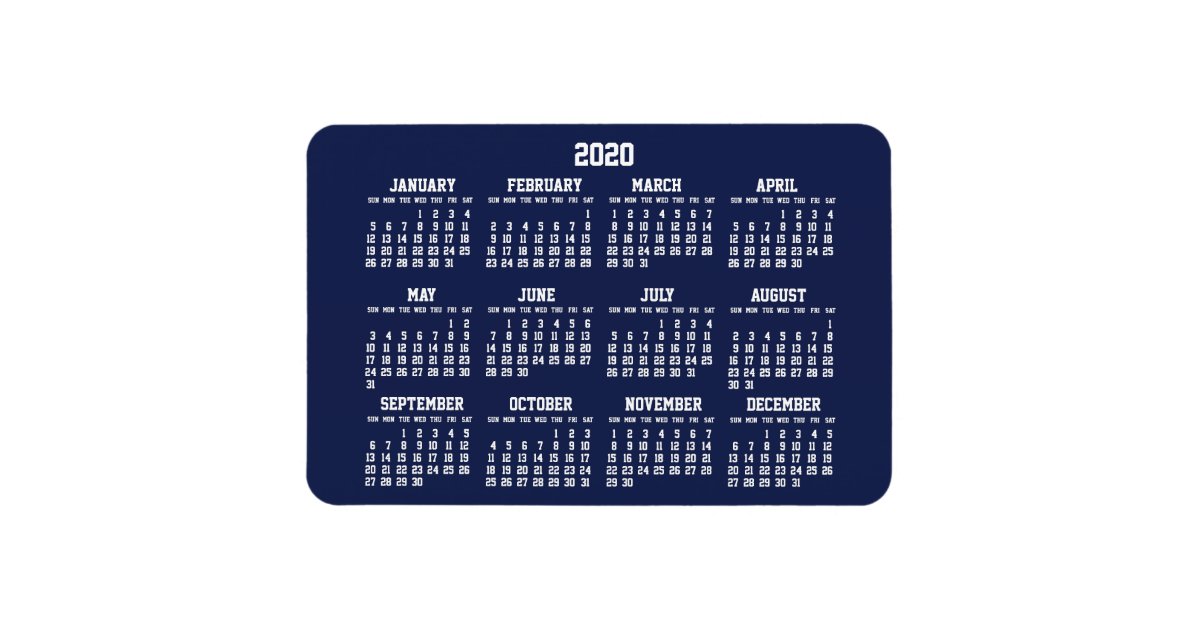 Navy Blue Calendar 2020 Large Flexible Magnets | Zazzle