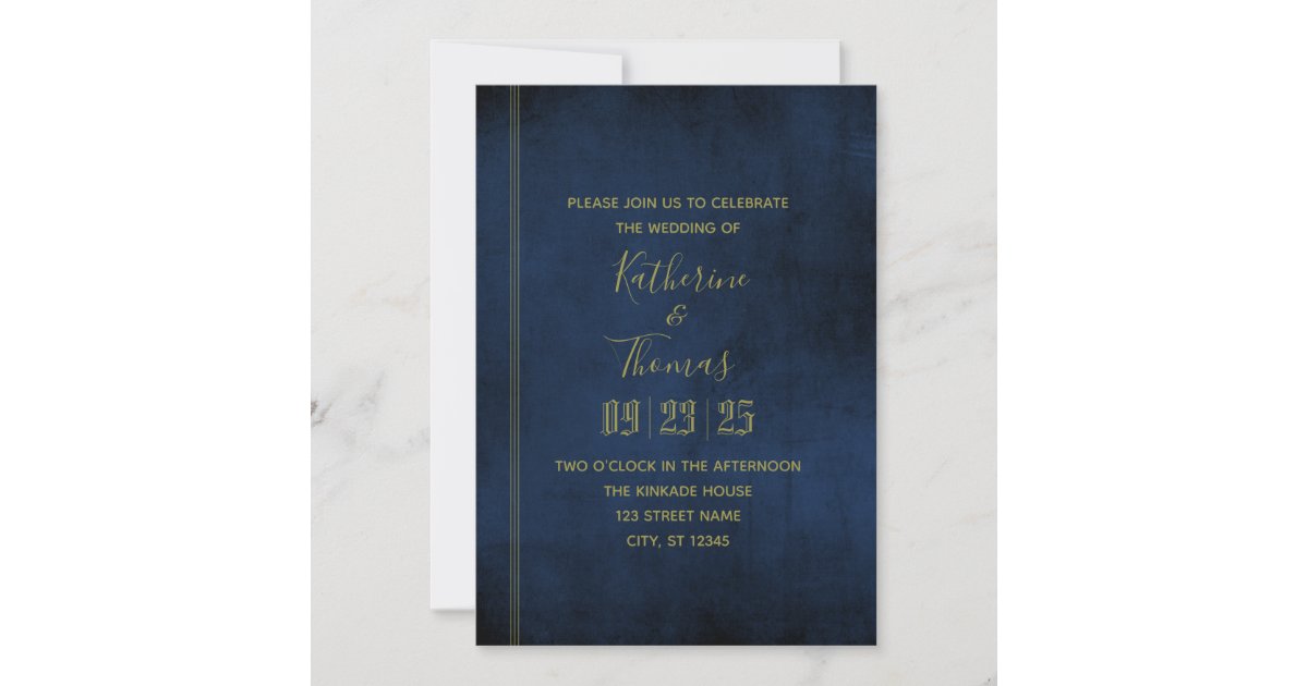 Navy & Gold Regal Wedding Invitation | Zazzle