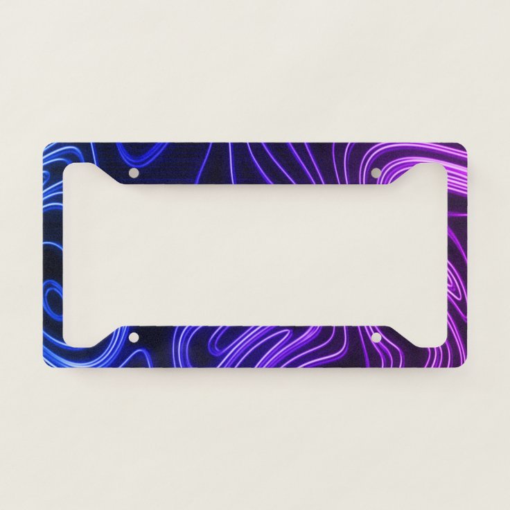 Neon Glow blue and purple Cyberpunk lines License Plate Frame | Zazzle
