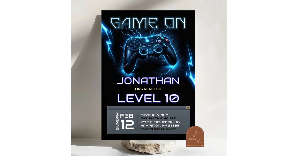 Neon Lighting Video Game Level Up Birthday Invitation | Zazzle
