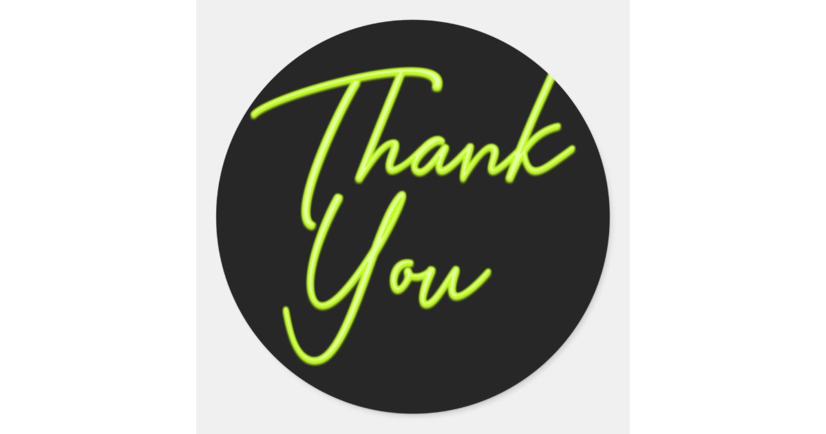 Neon Lime Green Glow Thank You Classic Round Sticker | Zazzle