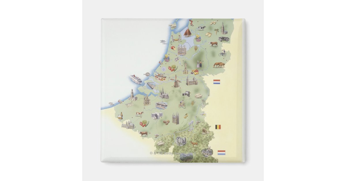 Netherlands, map showing distinguishing features magnet | Zazzle