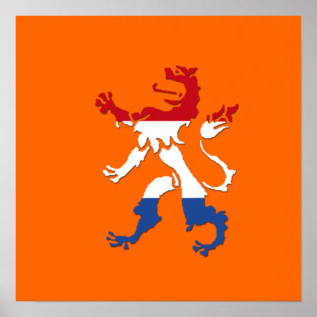 Netherlands retro Rampant lion heraldry gear Poster | Zazzle