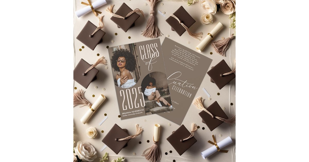 Neutral Brown Graduation with Arched Photos Invitation | Zazzle