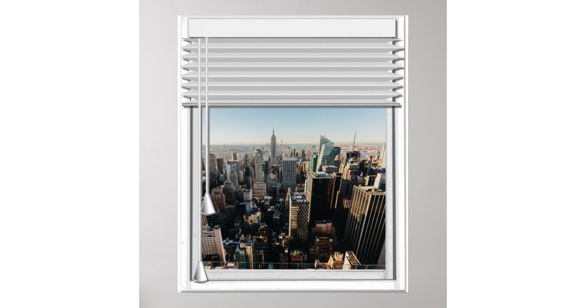 New York City View Fake Window With Blinds Poster | Zazzle