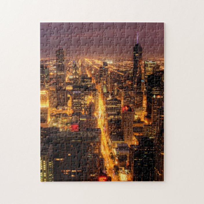 Night cityscape of Chicago Jigsaw Puzzle | Zazzle.ca