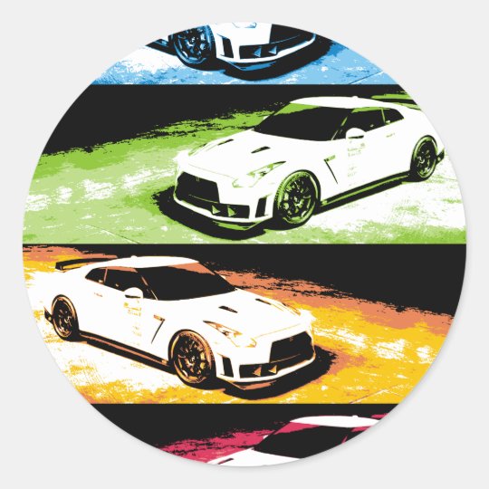 Nissan GTR pop-art Classic Round Sticker | Zazzle.ca