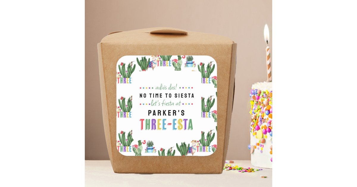 No Time to Fiesta Three-Esta Fiesta 3rd Birthday Square Sticker | Zazzle