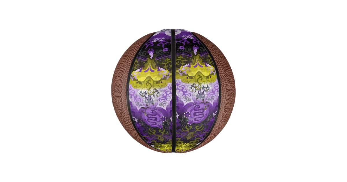 Non-Binary Dragon Damask - NonBinary Pride Flag Mini Basketball | Zazzle