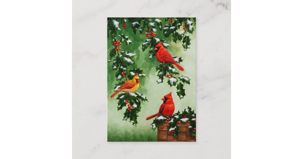 Northern Red Cardinals and Holly Business Card | Zazzle