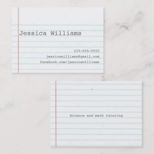 Notebook Paper Business Card | Zazzle