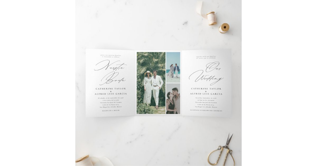 Nuestra Boda English Spanish Bilingual Wedding Tri-Fold Invitation | Zazzle