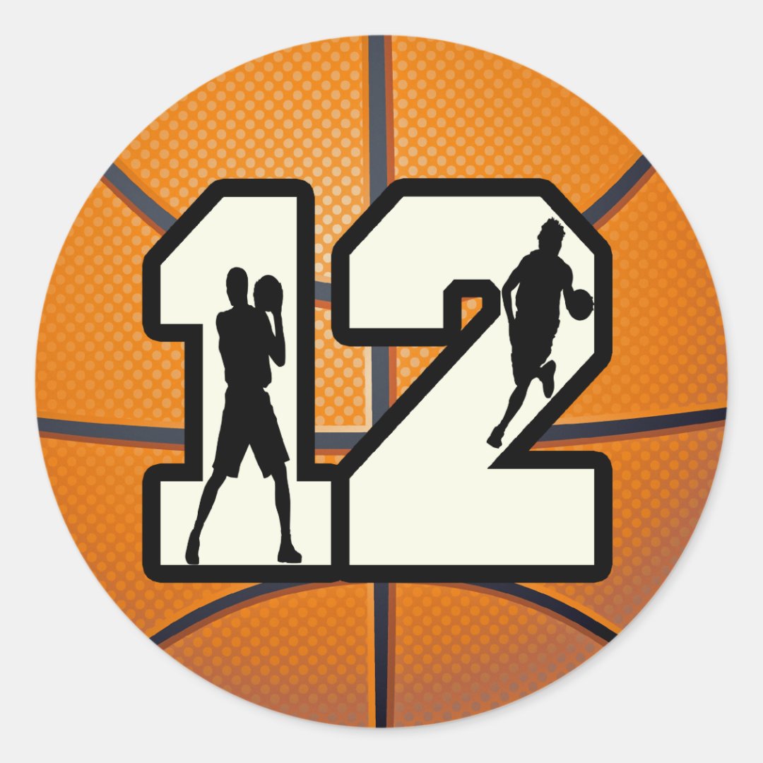 Number 12 Basketball and Players Classic Round Sticker | Zazzle