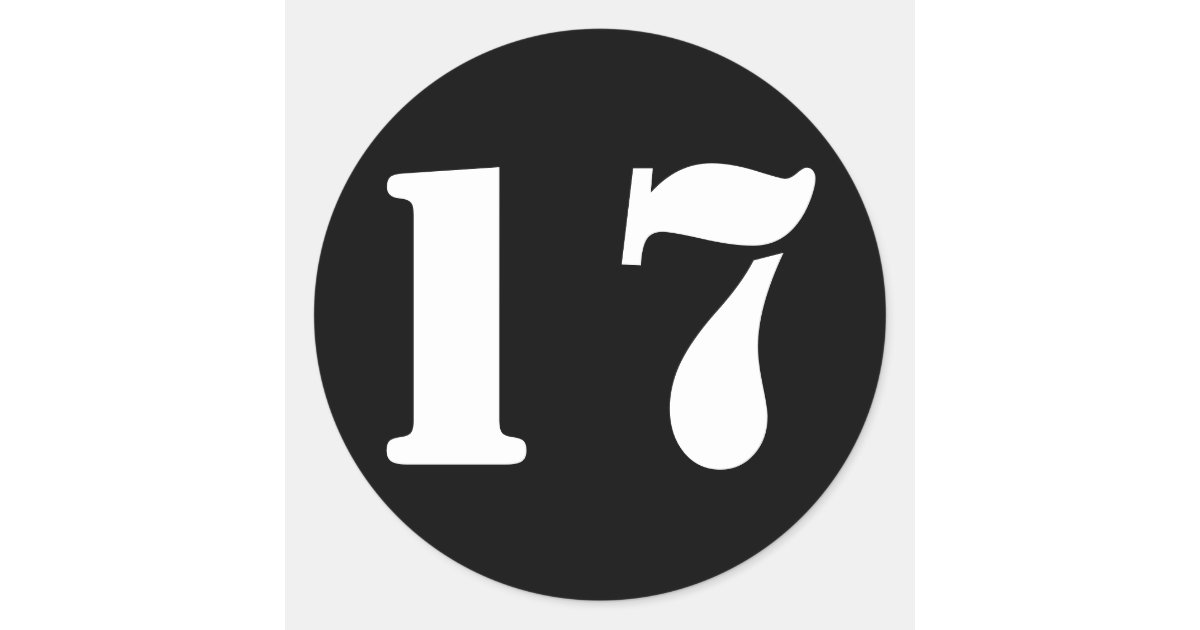 Number 17 Seventeen Black Stencil Numbers by Janz Classic Round Sticker ...