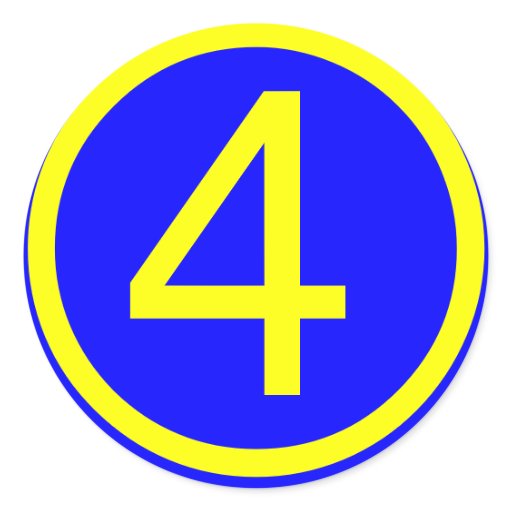 number 4 in a circle, blue background round sticker | Zazzle
