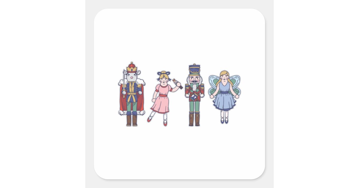 Nutcracker characters square sticker | Zazzle