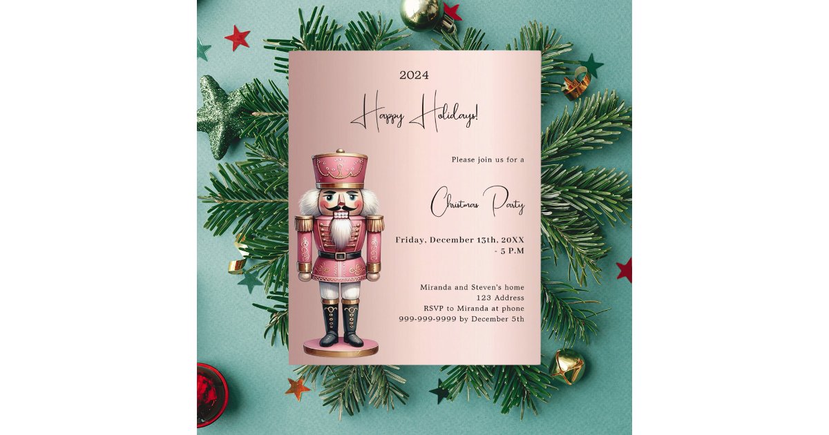 Nutcracker rose gold Christmas Party invitation | Zazzle