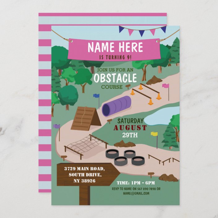 Obstacle Course Birthday Party Adventure Park Pink Invitation | Zazzle.ca