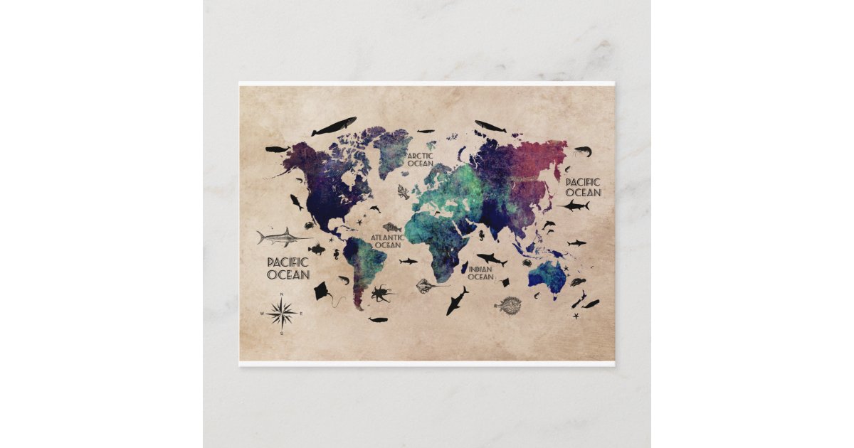 ocean world map postcard | Zazzle