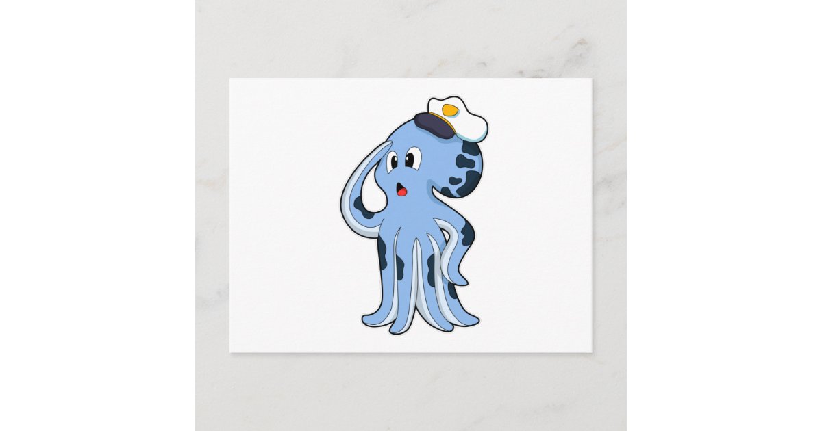 Octopus as Captain with Cap Postcard | Zazzle
