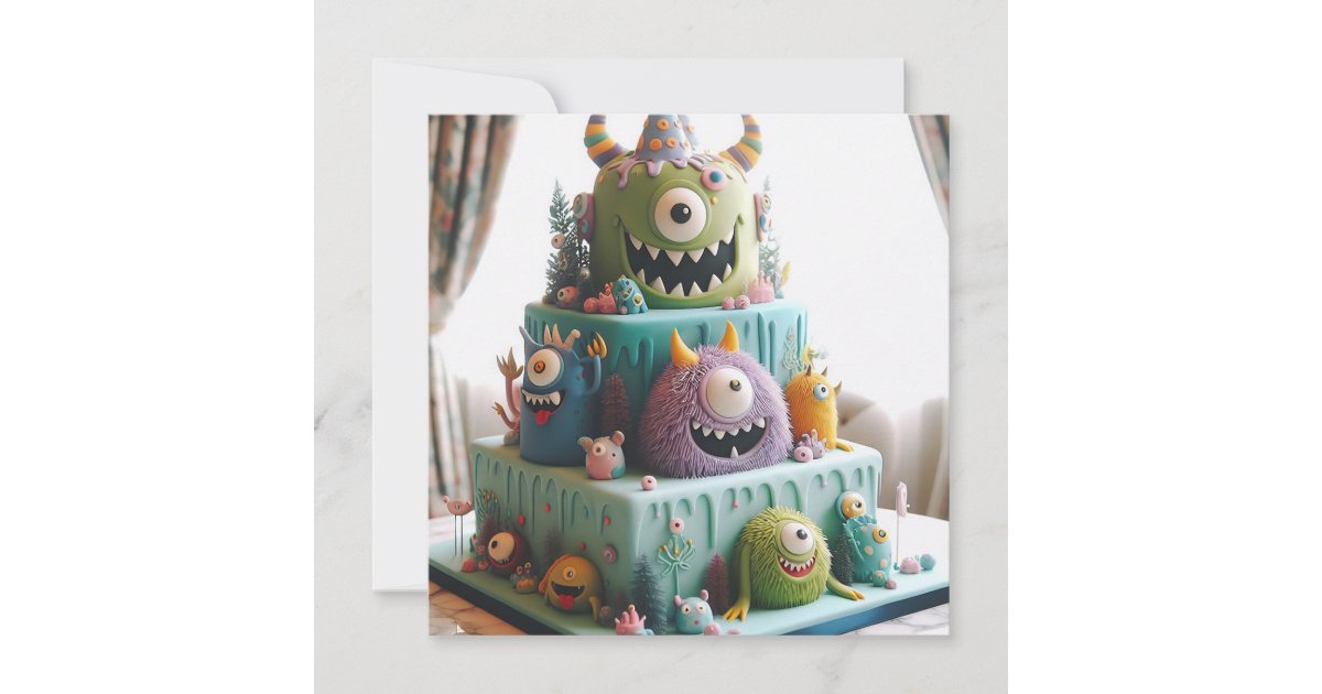 ODDBALL KOOKY CRAZY MONSTER CAKE BIRTHDAY INVITATION | Zazzle