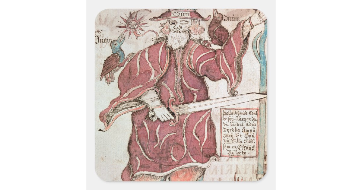 Odin, with his two crows, Hugin and Munin Square Sticker | Zazzle