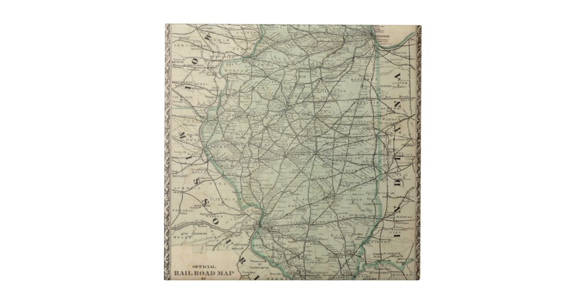 Official railroad map of Illinois Tile | Zazzle