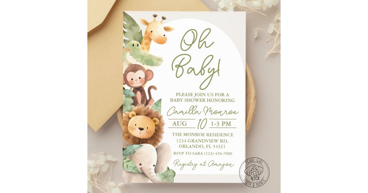Oh Baby Safari Jungle Animal Invitation | Zazzle