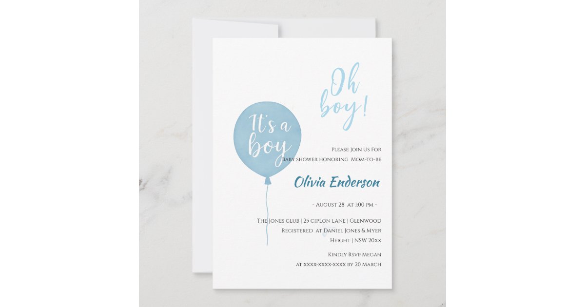 Oh boy! Balloon baby is due Invitation | Zazzle