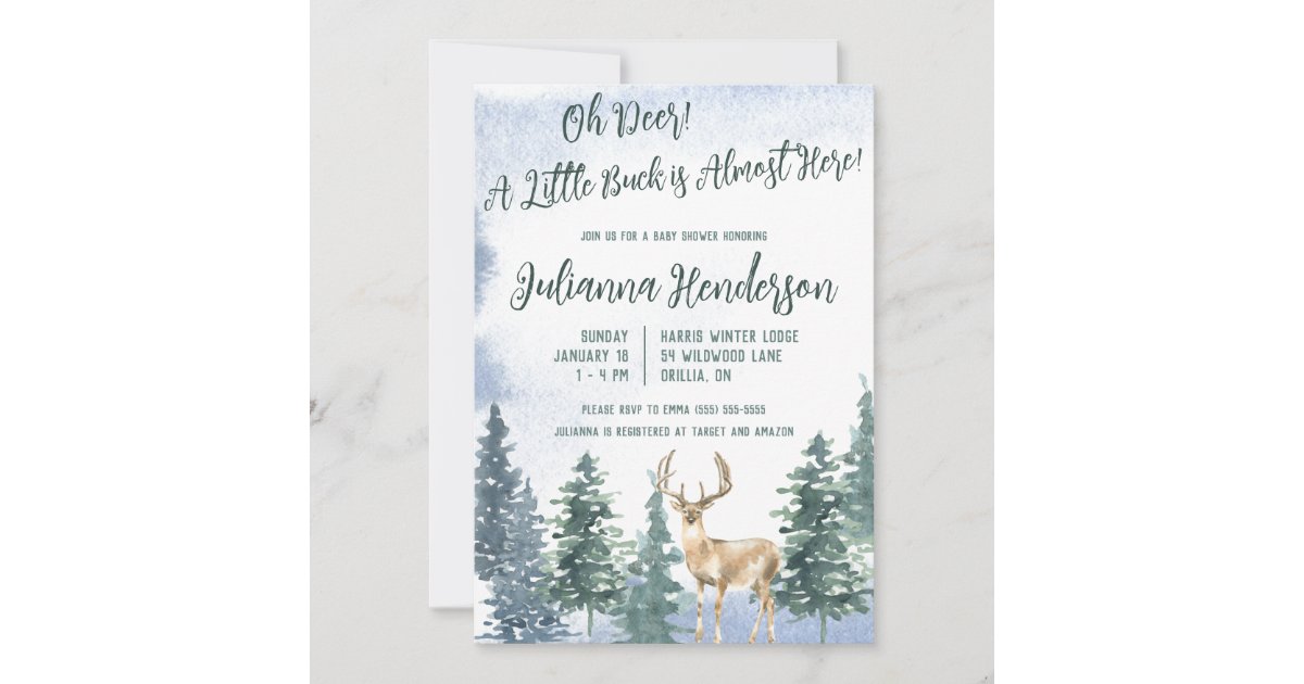Oh Deer! A Little Buck is Almost Here! Baby Shower Invitation | Zazzle