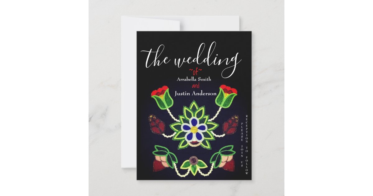 Ojibwe Floral Strawberry Black Wedding Invitation | Zazzle
