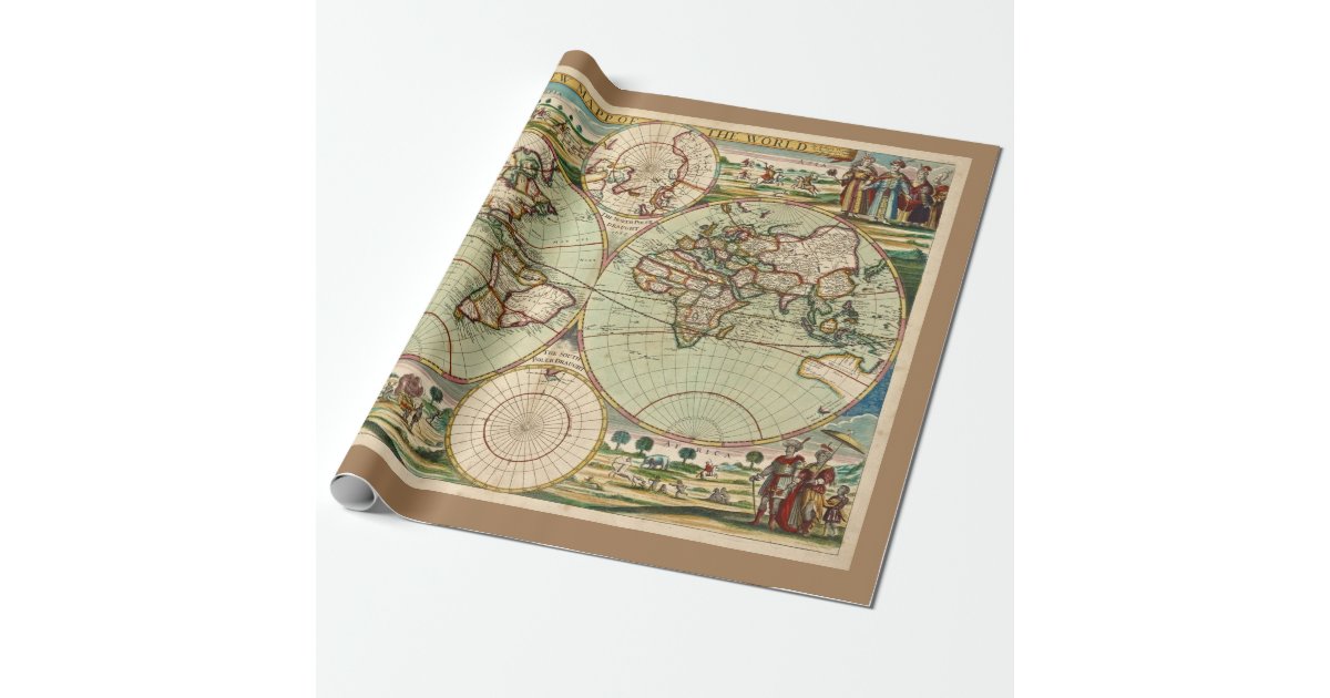 Old Antique Vintage General Map of the World Wrapping Paper | Zazzle