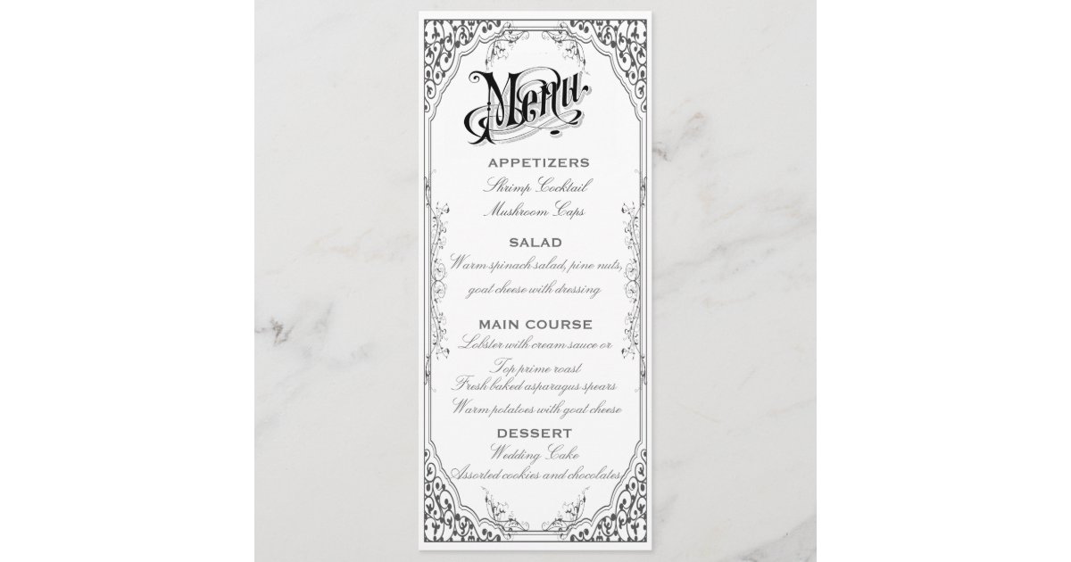 Old fashioned Victorian Menu | Zazzle