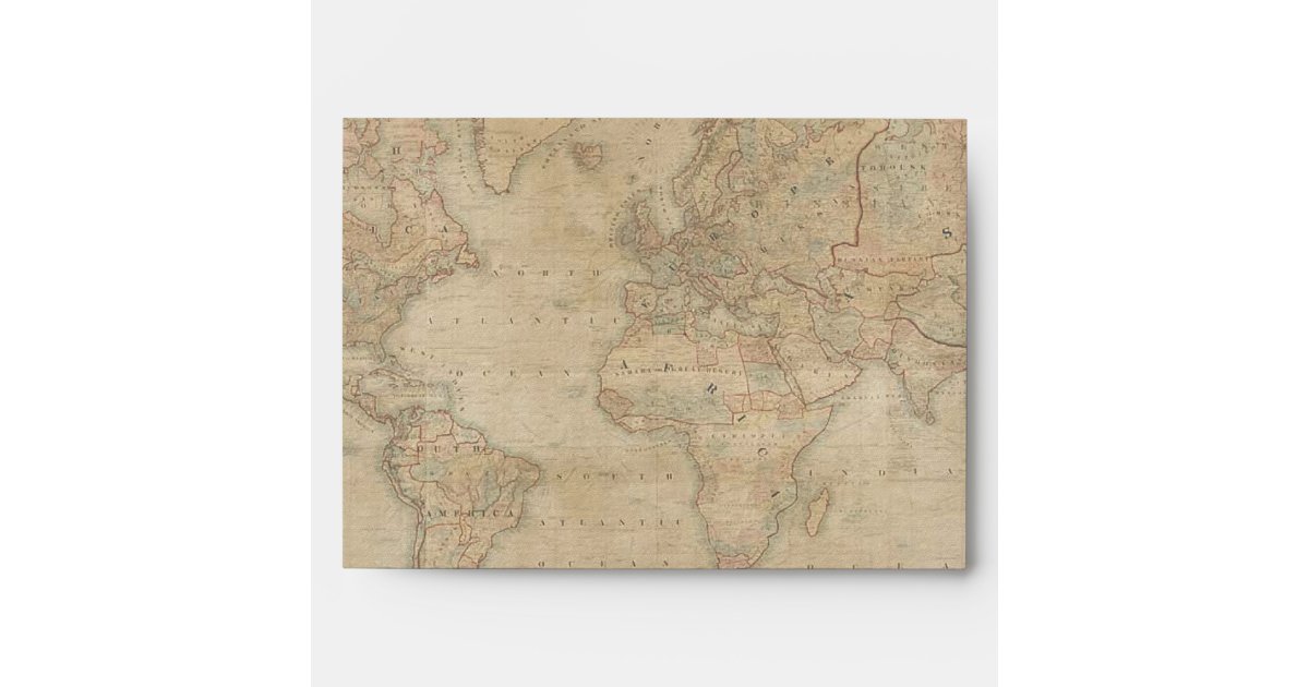 OLD WORLD MAP lighter colour Greeting Card Envelop Envelopes | Zazzle