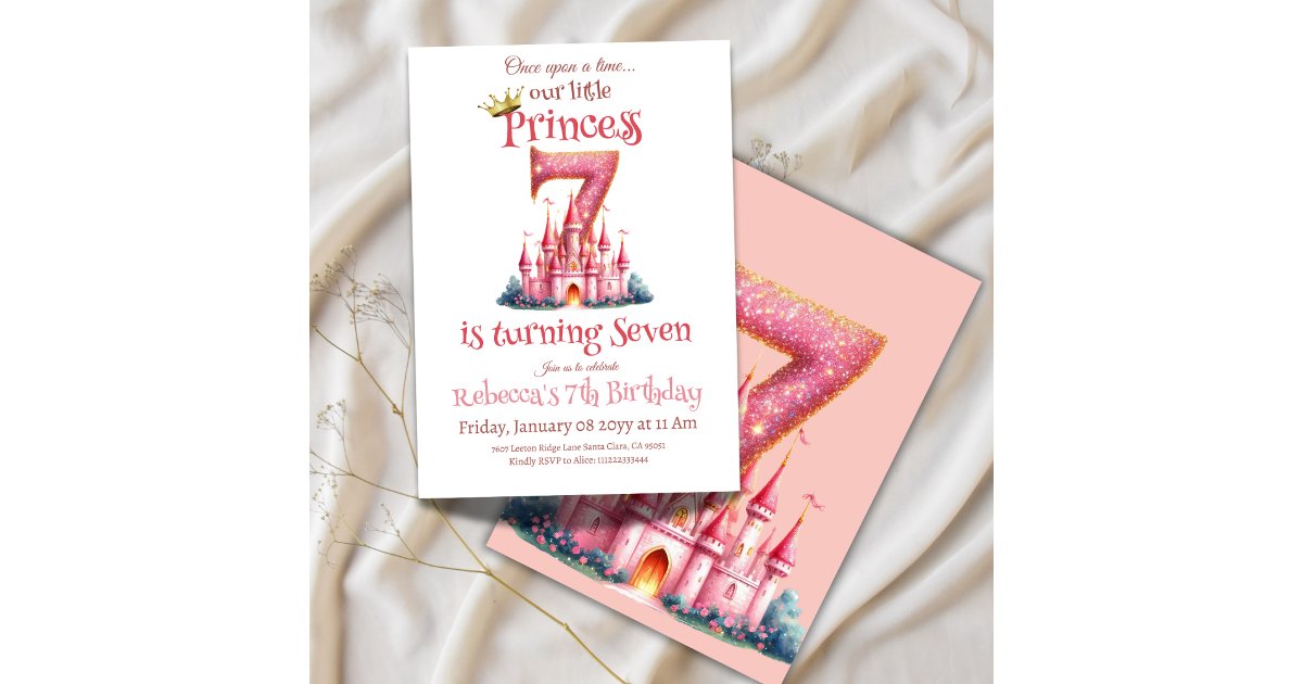 Once Upon a Time Princess Castle Girl 7th Birthday Invitation | Zazzle