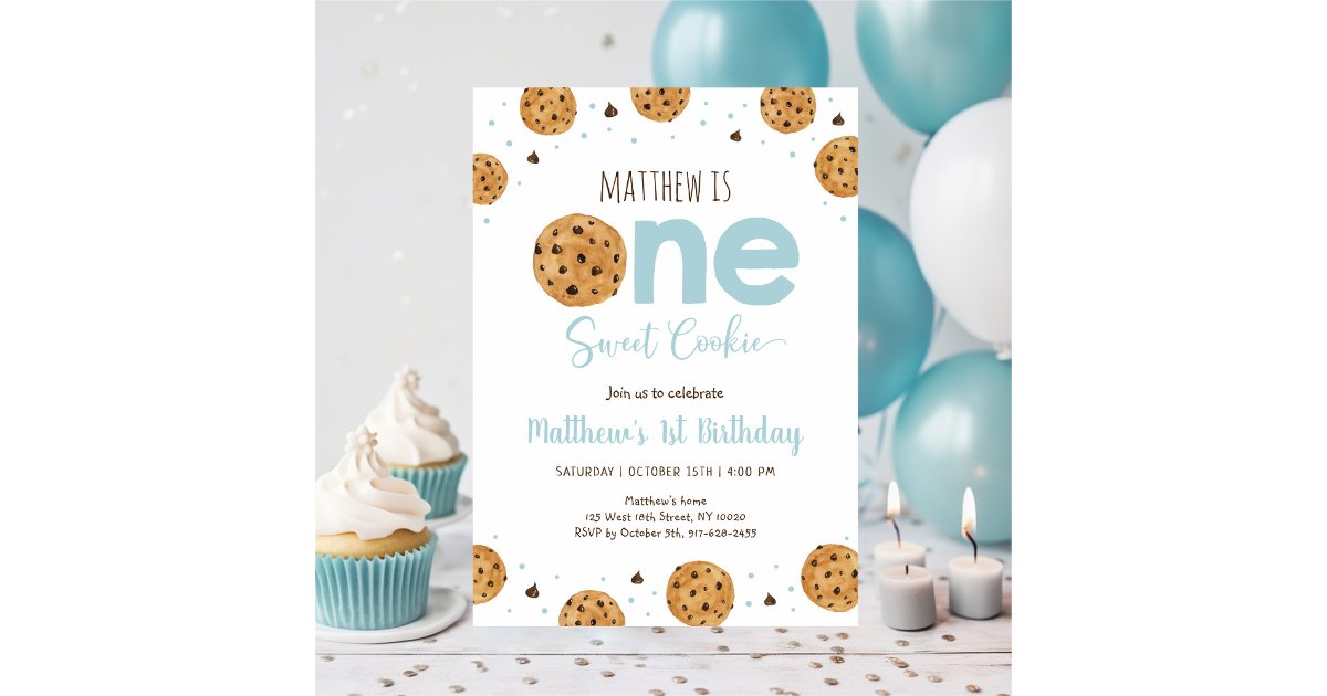 One Sweet Cookie Boy First Birthday Invitation | Zazzle