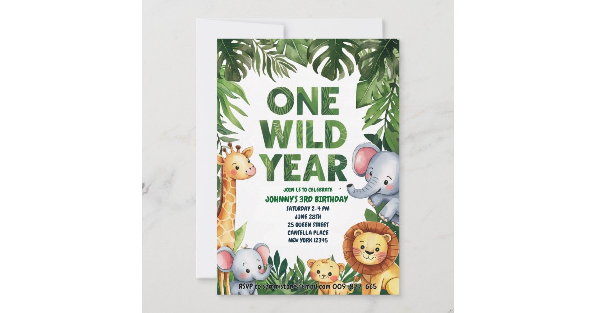 One Wild Year 1st Birthday Invitation | Zazzle