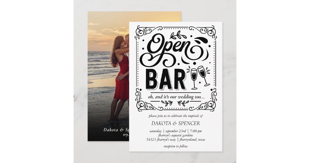 Open Bar (and Wedding) | Simple Casual Photo Invit Invitation | Zazzle