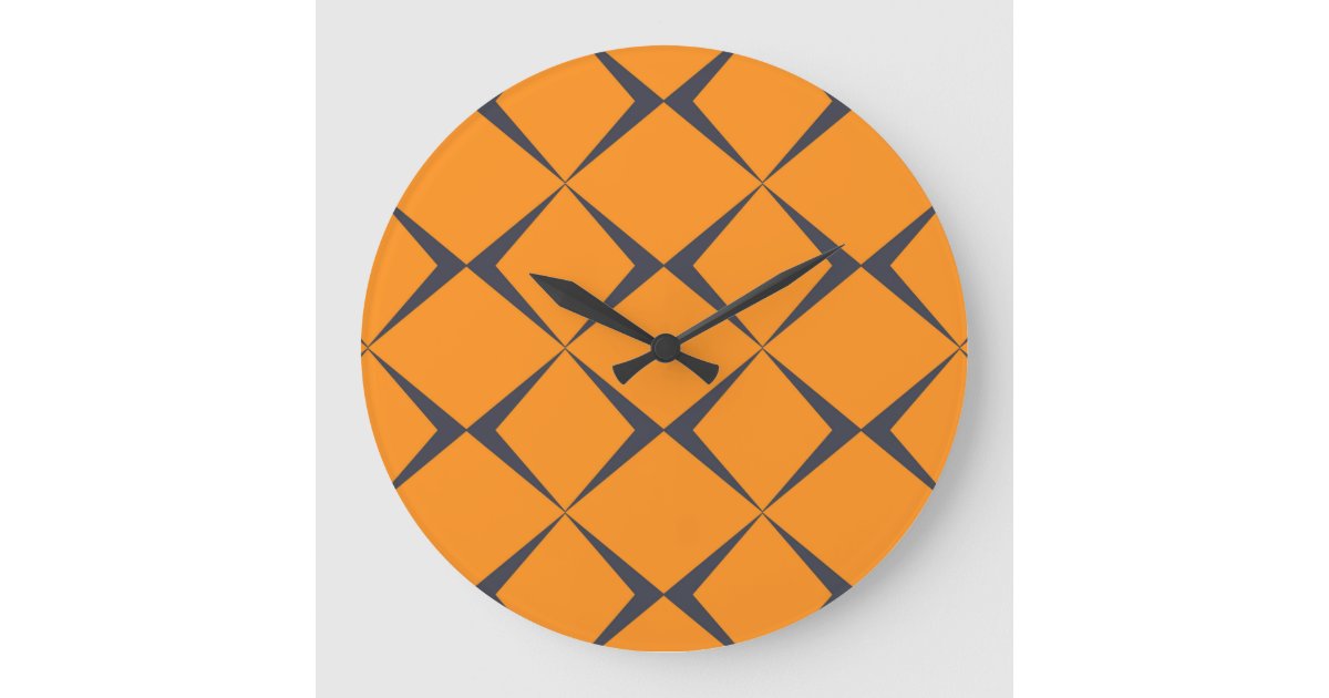Orange, cool, simple, trendy, chevron shapes large clock | Zazzle