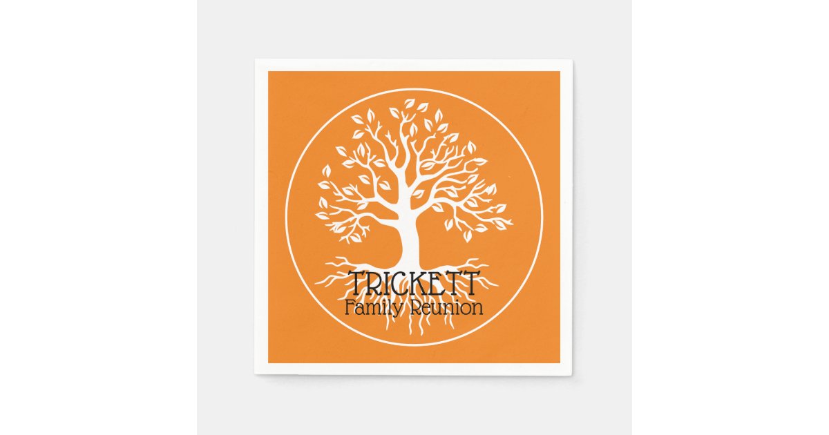 Orange Family Reunion Family Tree Silhouette Napkin | Zazzle