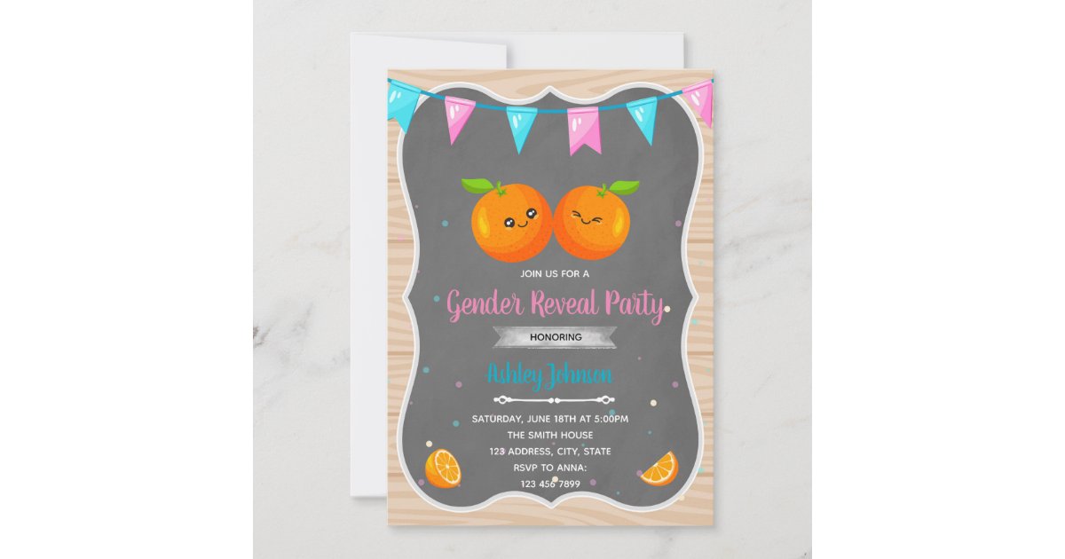 Orange gender reveal invitation | Zazzle