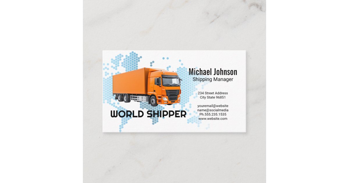 Orange Trailer Truck | Digital World Map Business Card | Zazzle