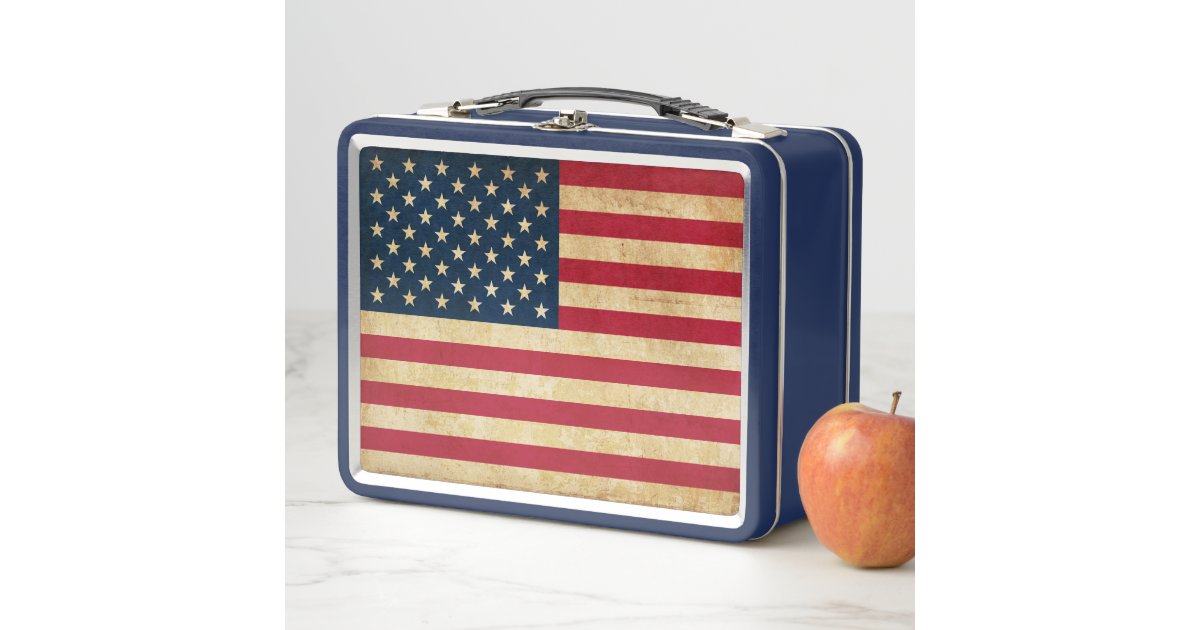 Original Vintage Patriotic American Flag Metal Lunch Box | Zazzle
