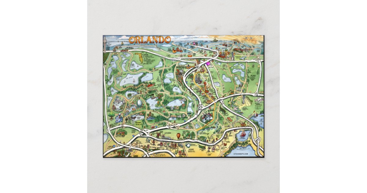 Orlando Florida Cartoon Map Postcard | Zazzle