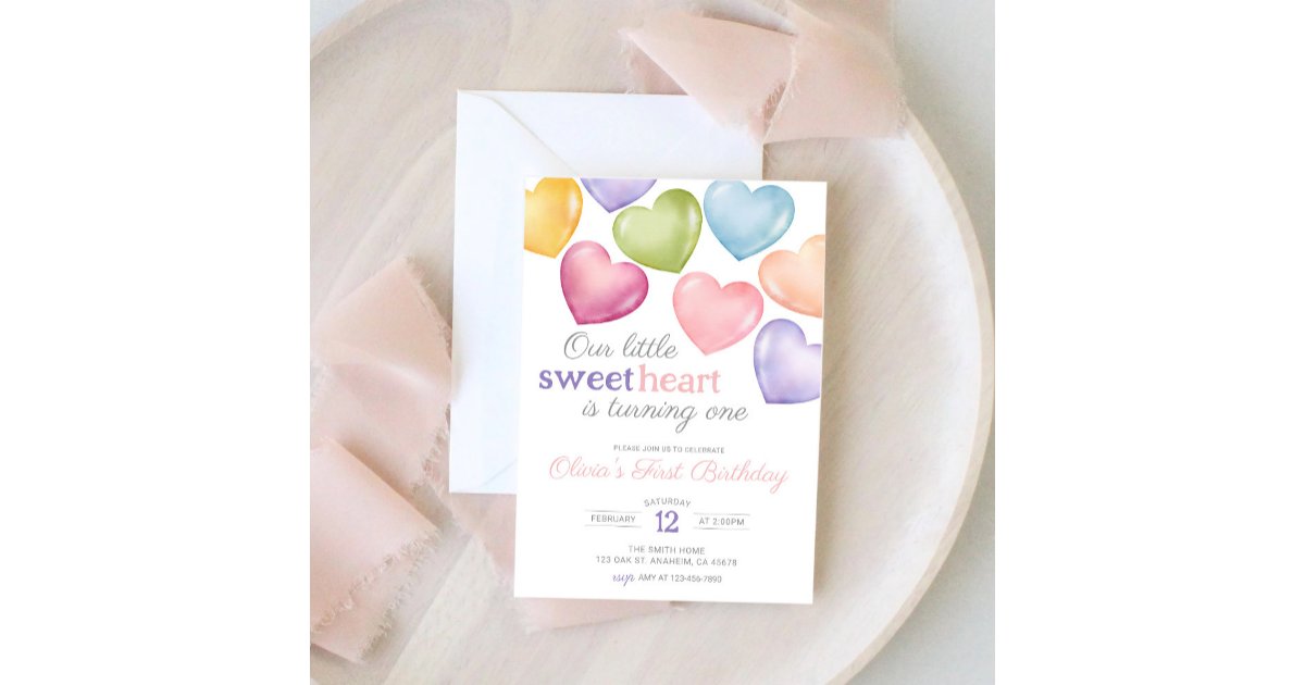 Our little Sweetheart conversation heart Birthday Invitation | Zazzle