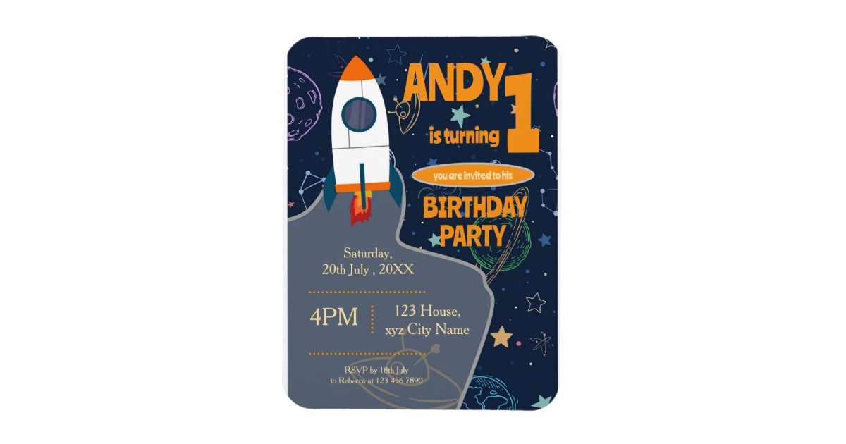 Outer Space Gender Neutral First Birthday Party Magnet | Zazzle