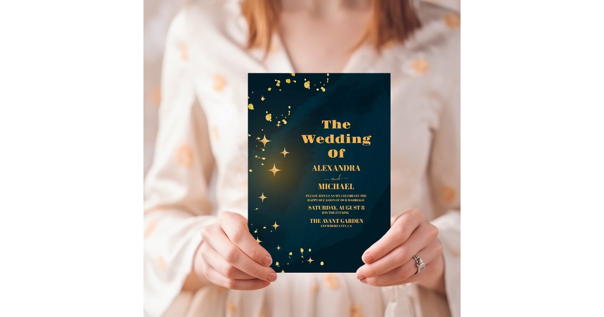 Outer Space Starry Universe Teal Galaxy Wedding Invitation | Zazzle